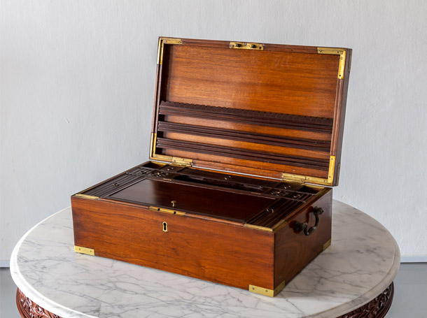 Antique British Colonial Teakwood Writing Box - The Past Perfect Collection
