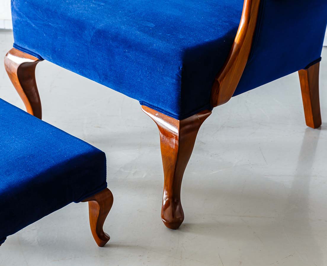 British Colonial Teakwood Wing Chair with Footstool - The Past Perfect ...
