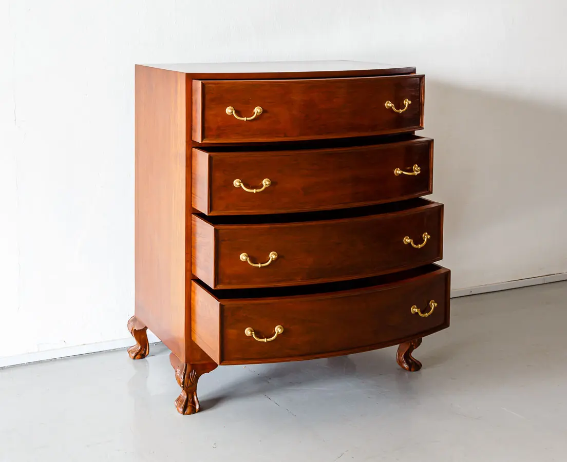 British Colonial Rosewood Bow Fronted Chest of Drawers