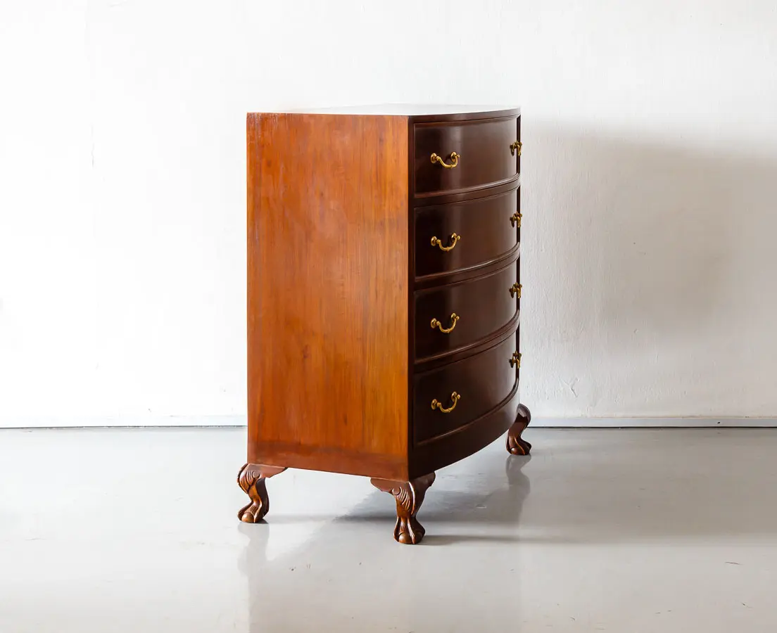 British Colonial Rosewood Bow Fronted Chest of Drawers