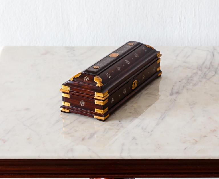 British Colonial Rosewood Pen Box with Silver Inlay - The Past Perfect ...