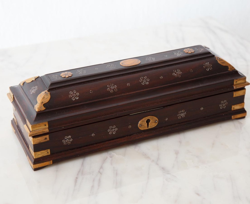 British Colonial Rosewood Pen Box with Silver Inlay - The Past Perfect ...
