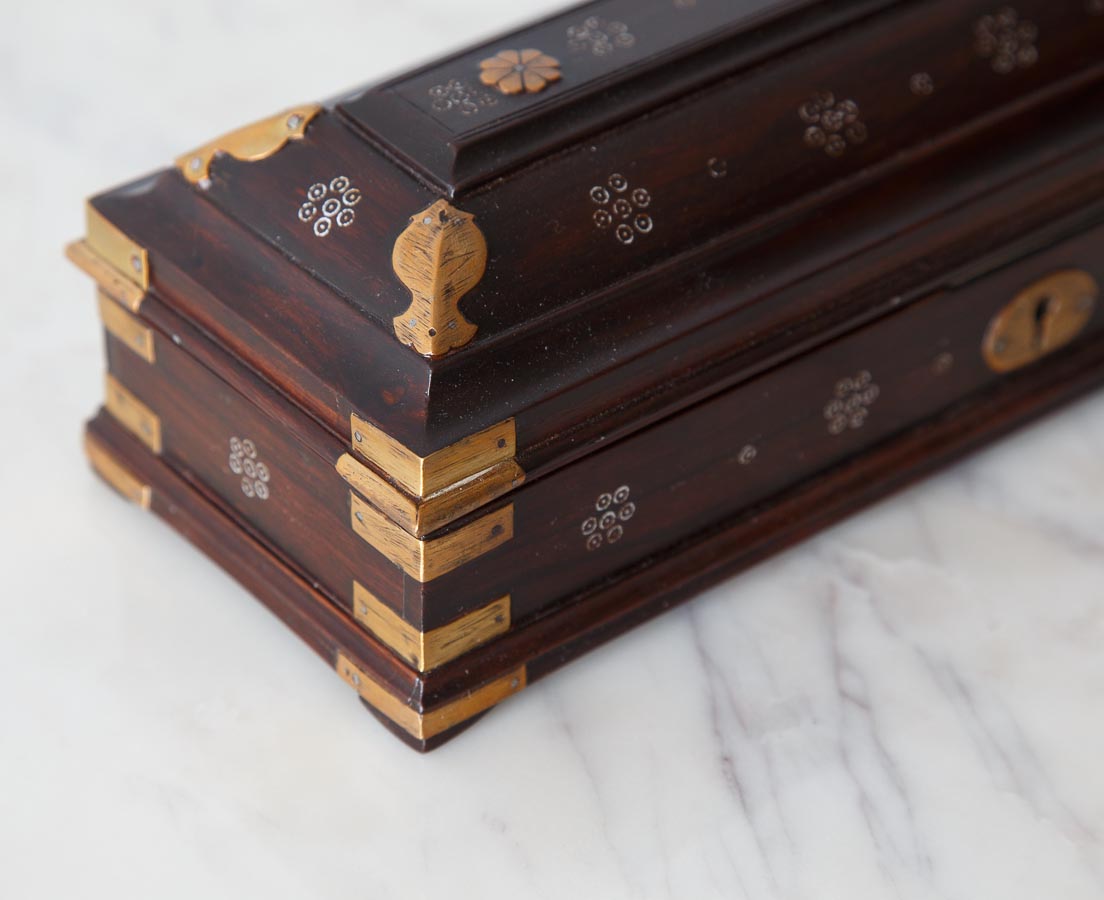 British Colonial Rosewood Pen Box with Silver Inlay - The Past Perfect ...