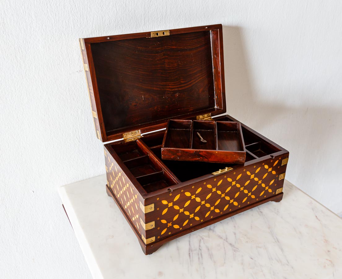 British Colonial Rosewood Box with Inlay - The Past Perfect Collection