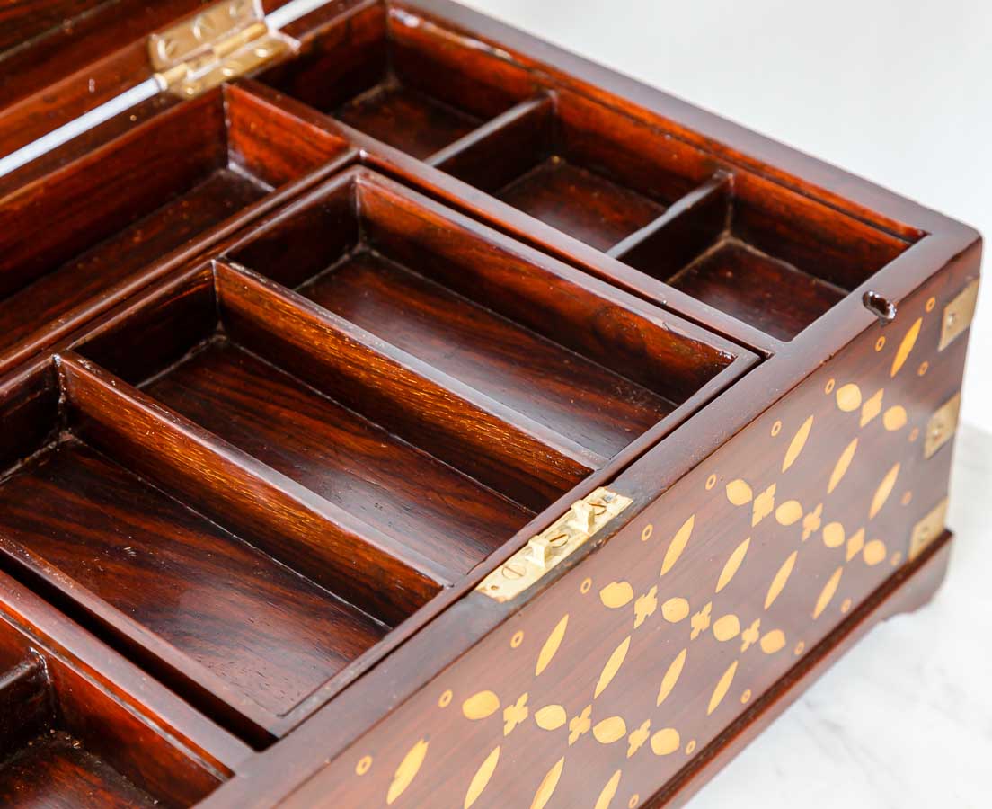 British Colonial Rosewood Box with Inlay - The Past Perfect Collection
