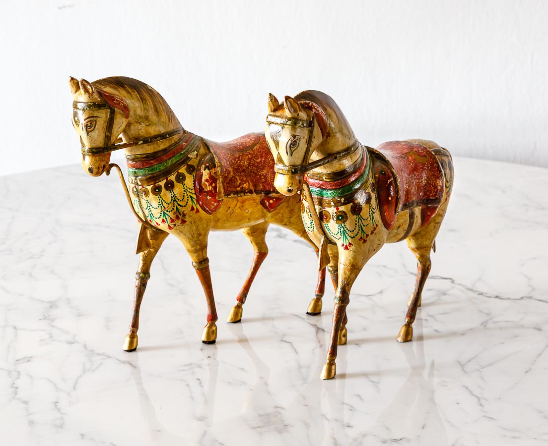 Pair of Vintage Hand Coloured Horses - The Past Perfect Collection