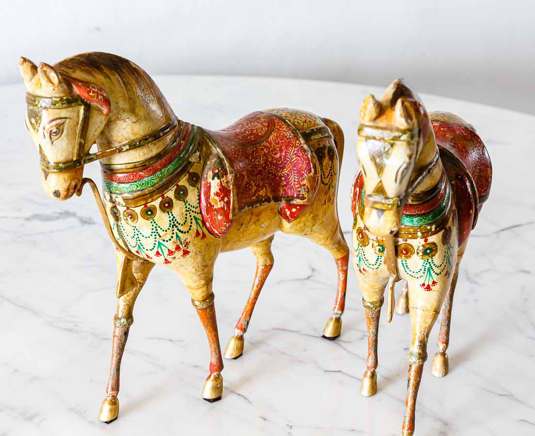 Pair of Vintage Hand Coloured Horses - The Past Perfect Collection