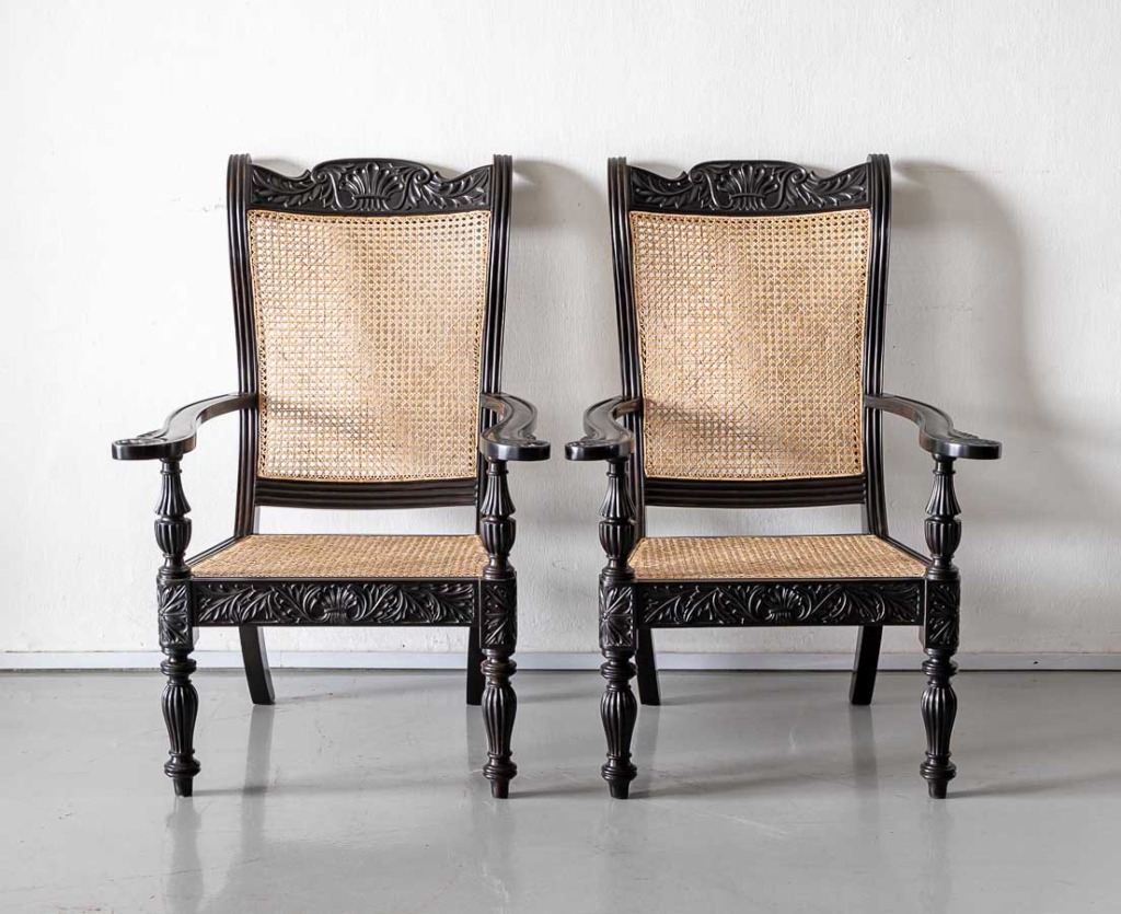 British Colonial Ebony Library Chairs - The Past Perfect Collection