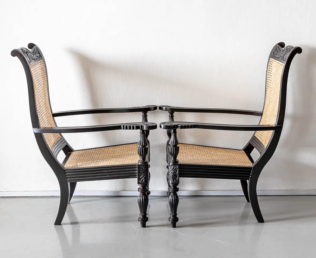 British Colonial Ebony Library Chairs - The Past Perfect Collection