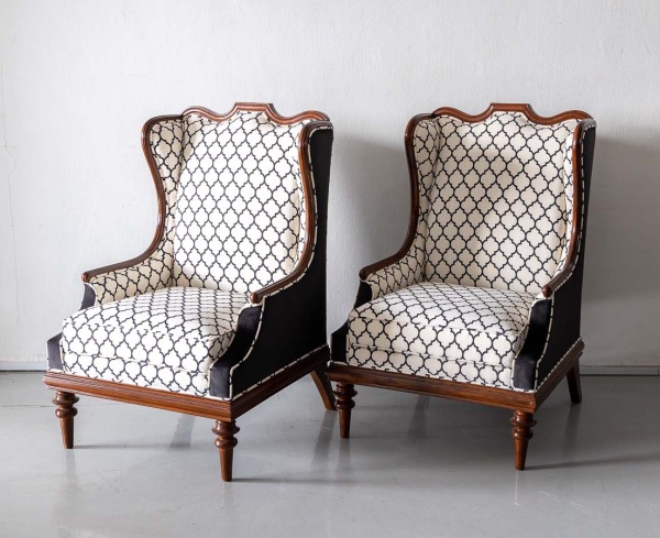 Pair of British Colonial Walnut Wing Chairs - The Past Perfect Collection