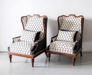 Pair of British Colonial Walnut Wing Chairs - The Past Perfect Collection