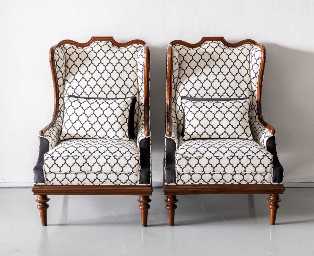 Pair of British Colonial Walnut Wing Chairs - The Past Perfect Collection