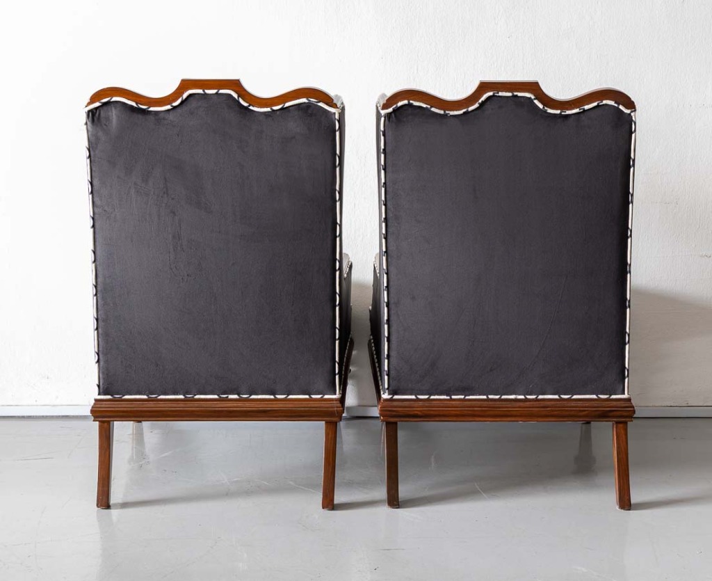 Pair of British Colonial Walnut Wing Chairs - The Past Perfect Collection